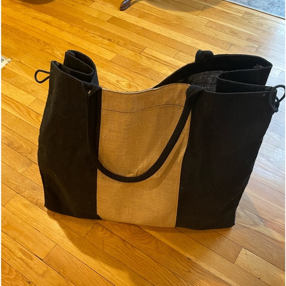 Mud Pie | Bags | Mud Pie Large Burlap Beachpool Tote Bag Black Brown ...